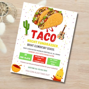 Taco Dinner Fundraiser Flyer: Editable Mexican Night Invite (digital ...