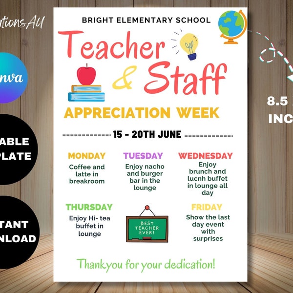 Staff Appreciation Week Calendar - Etsy