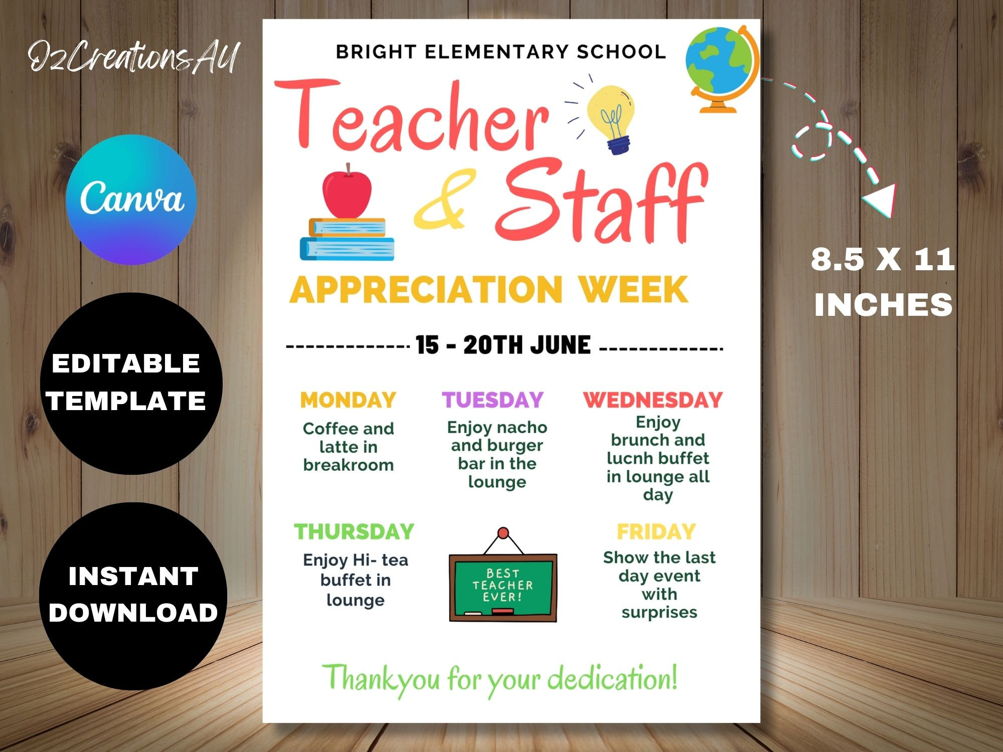 Editable Teacher and Staff Appreciation Week Flyer Canva Template ...