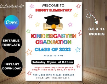 Kindergarten Graduation Invitation | Editable Canva Template (digital ...