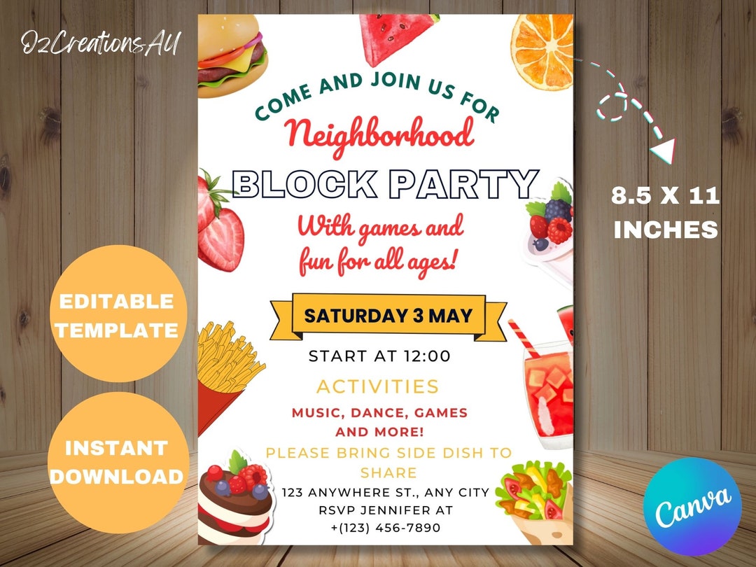 Editable Neighborhood Block Party BBQ Invitation, Neighborhood Block ...