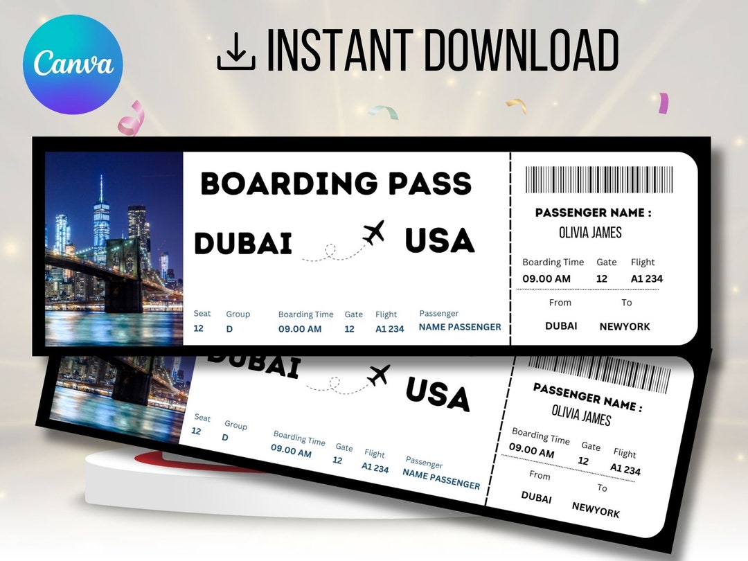 Editable Boarding Pass Template: Customizable Canva Plane Ticket ...