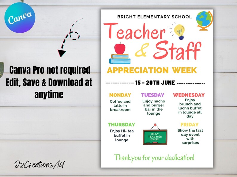 Editable Teacher and Staff Appreciation Week Flyer Canva Template ...