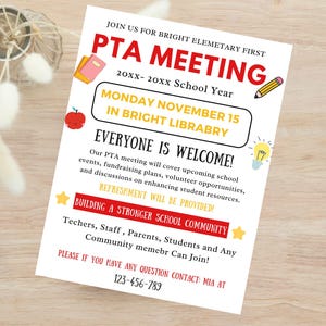 PTO PTA Meeting Flyer, Pto/pta Information Meeting Flyer, Editable ...