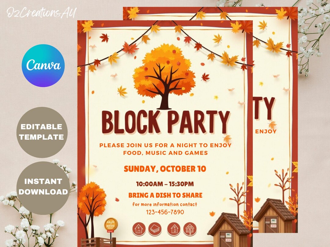 Fall Block Party Flyer Template: Editable Autumn Event Invite (digital ...