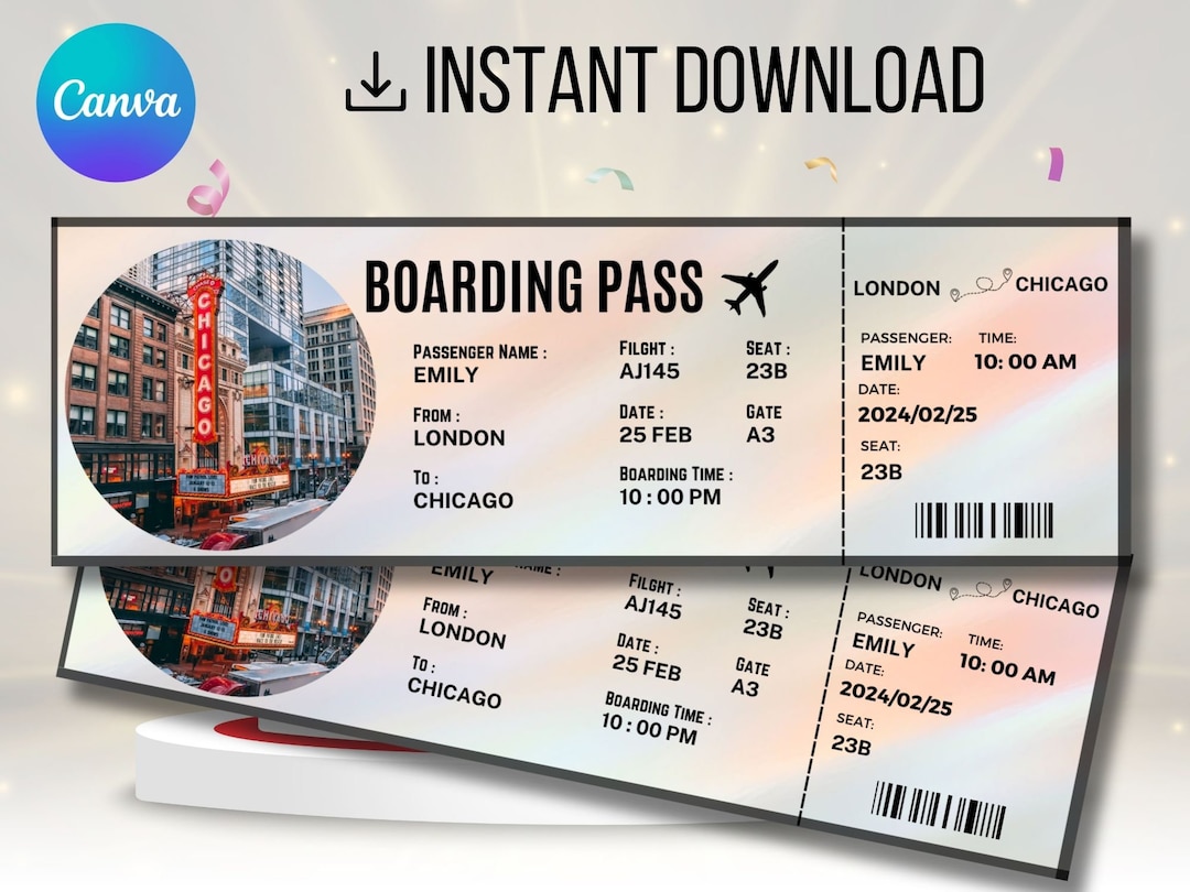 Editable Boarding Pass Template, Canva Boarding Pass, Customizable ...