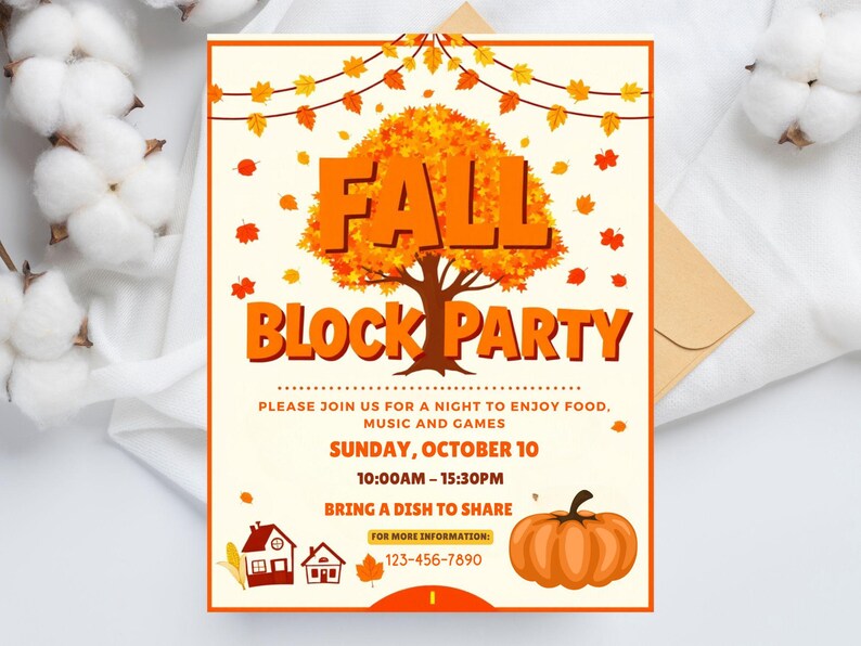Fall Block Party Flyer Template: Editable Autumn Event Invite (digital ...