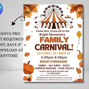 Editable Fall Carnival Flyer Template, Autumn Festival Invitation, DIY ...