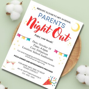 Parents Night Out Flyer Template PTO School Fundraiser PTA Flyer Event ...