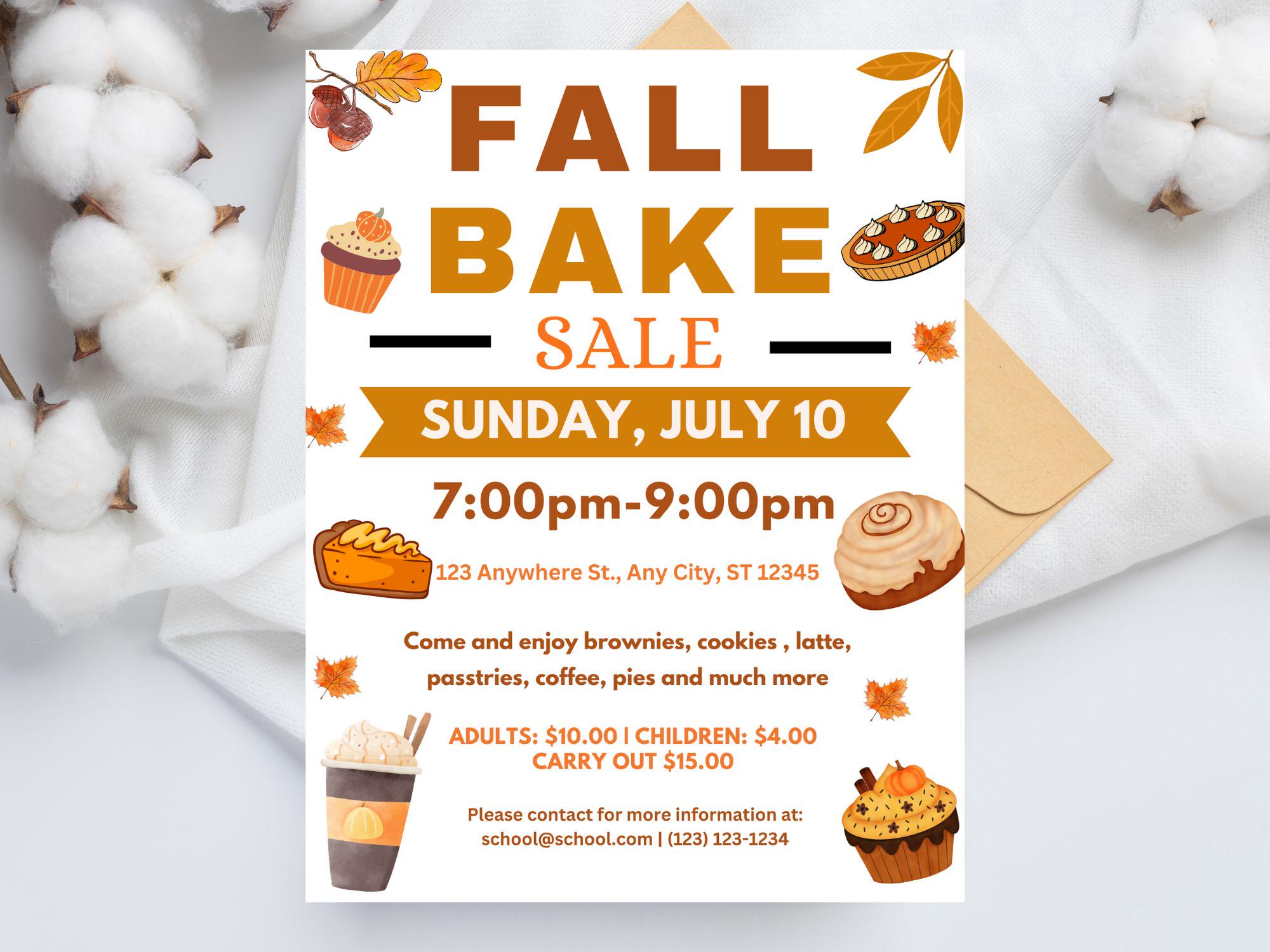 Editable Fall Bake Sale Flyer Template, Autumn Baking Fundraiser ...
