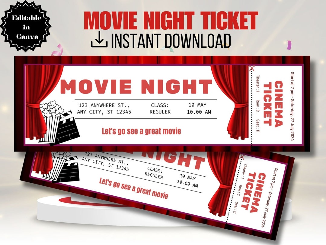 Printable Movie Tickets. Cinema Themed Gift Reveal Ticket. Printable ...