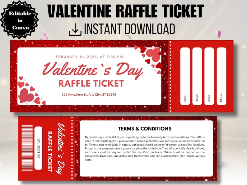 Editable Raffle Ticket, Event Raffle Ticket, Customizable Raffle Ticket ...