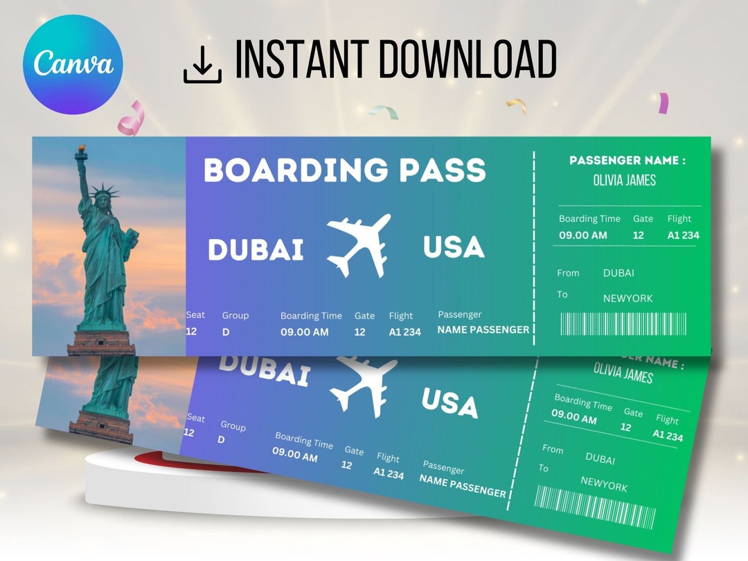 Printable Boarding Pass Airline Ticket Gift Surprise Trip Reveal ...