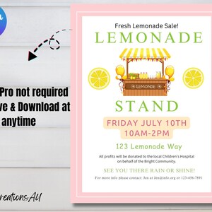 Lemonade Stand Flyer Template: School Fundraiser Poster (digital ...