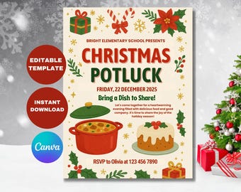 Christmas Potluck Flyer & Sign up Sheet Set | Editable Canva Template ...