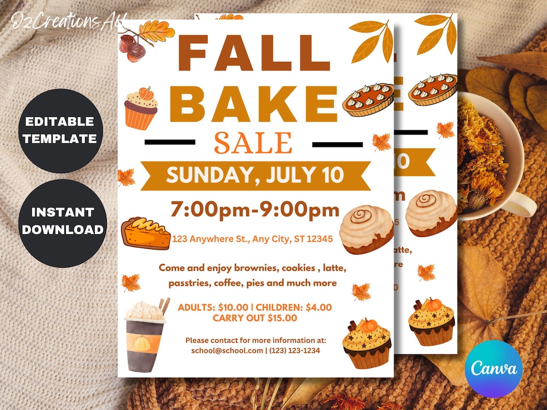 Editable Fall Bake Sale Flyer Template, Autumn Baking Fundraiser ...
