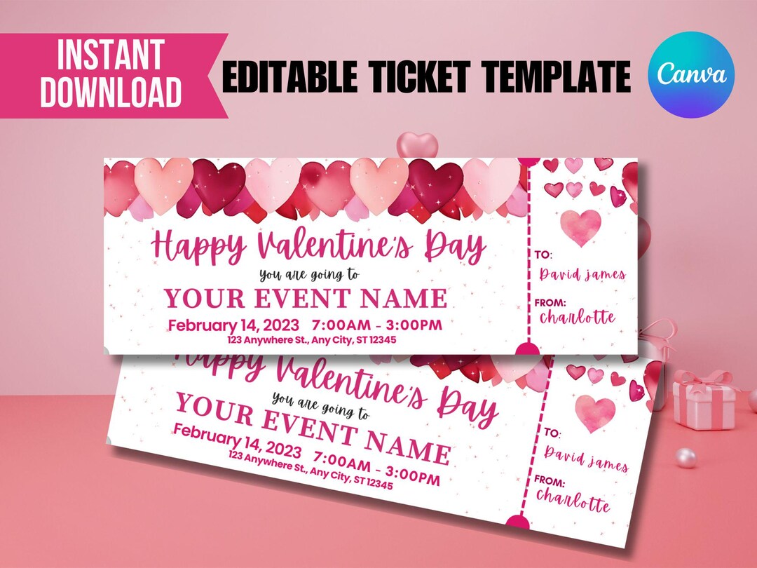 Editable Valentine Coupon, Surprise Gift Ticket, Valentine's Day Ticket ...