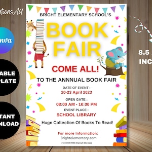 EDITABLE Book Fair Flyer Printable School Fundraiser Invitation ...