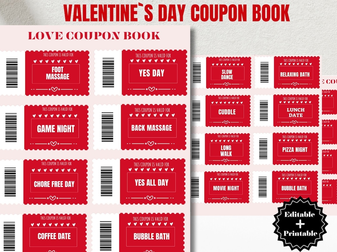 Love Coupon Book Printable Editable Love Coupons Couple Coupons Romantic Gift for Him Gift for ...