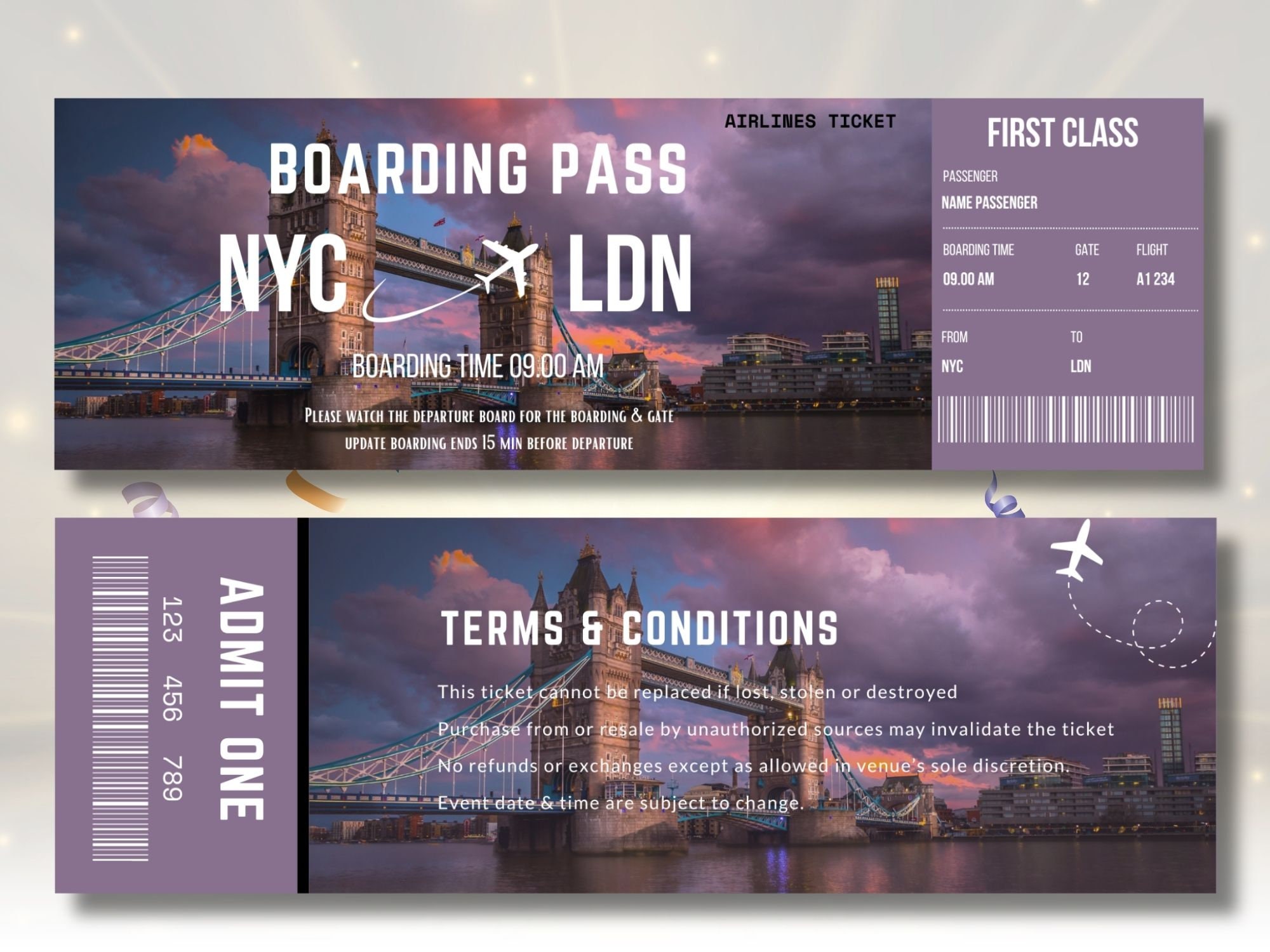Editable Boarding Pass Template, Printable Personalized Airline Ticket ...