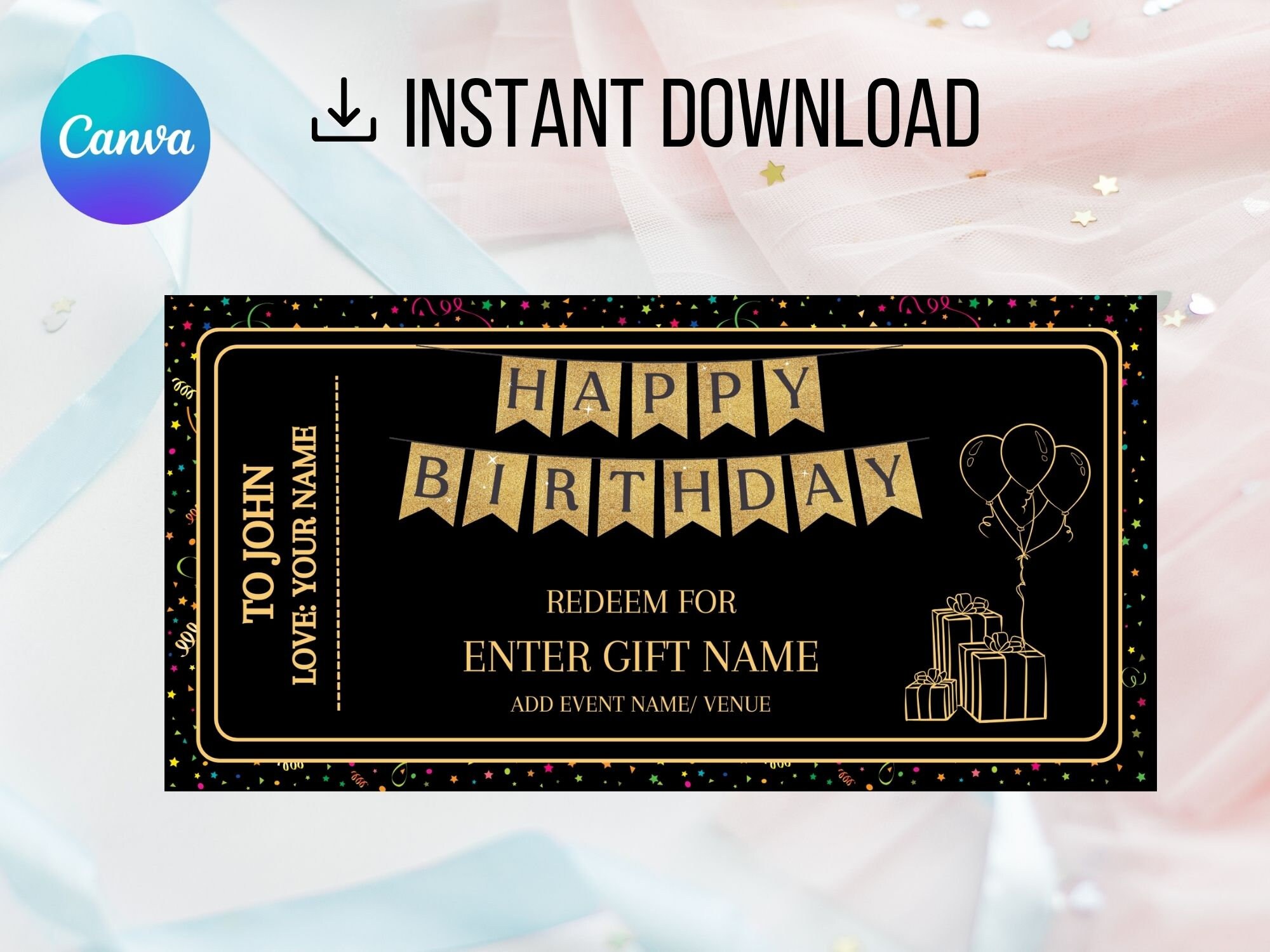 Printable Birthday Coupon Template, Birthday Gift Certificate, Editable ...