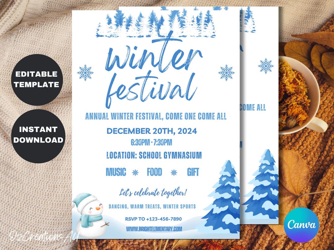 Editable Winter Festival Flyer, Winter Carnival Invitation, Canva ...