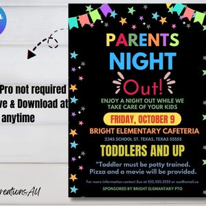 Parents Night Out Flyer: Editable School Event Template (digital) - Etsy