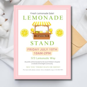Lemonade Stand Flyer Template: School Fundraiser Poster (digital ...