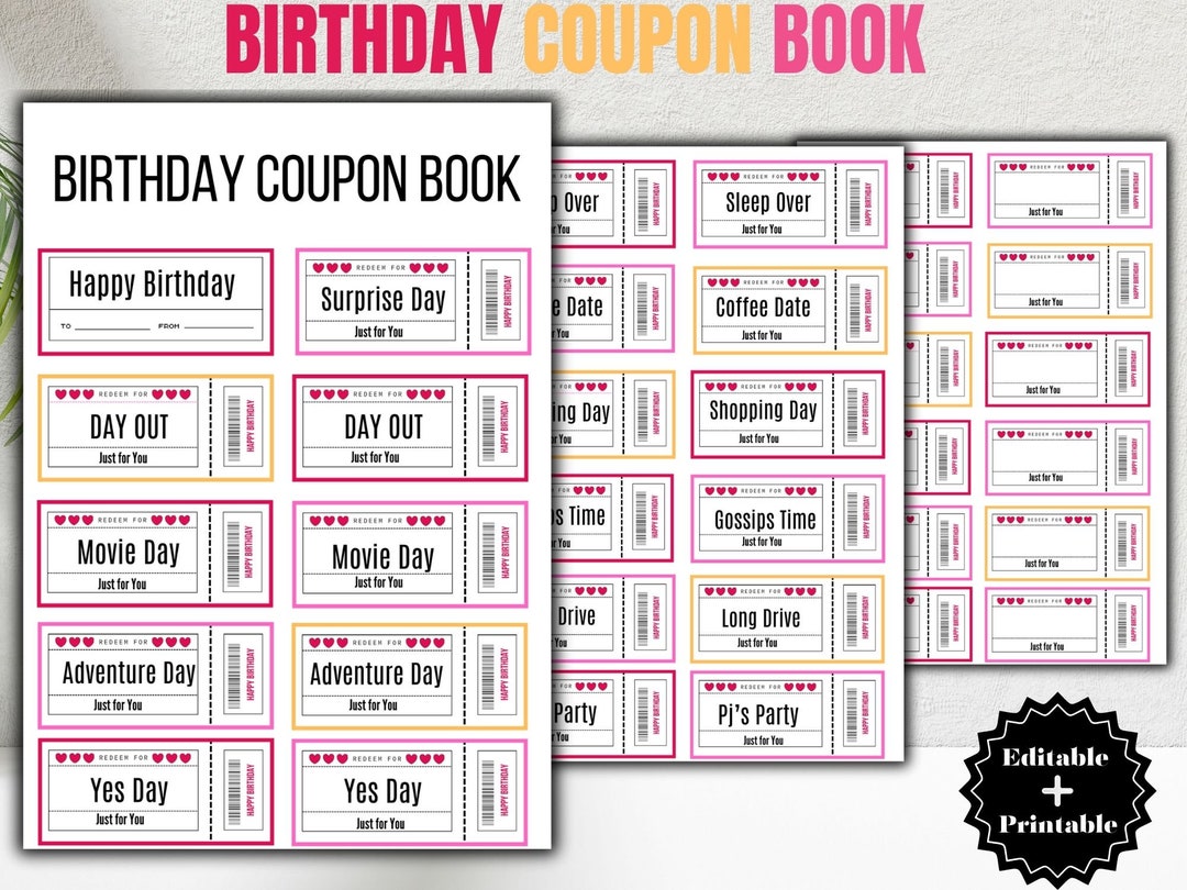 Birthday Coupon Book , Birthday Coupon Printable, Bestie Birthday, Gift ...