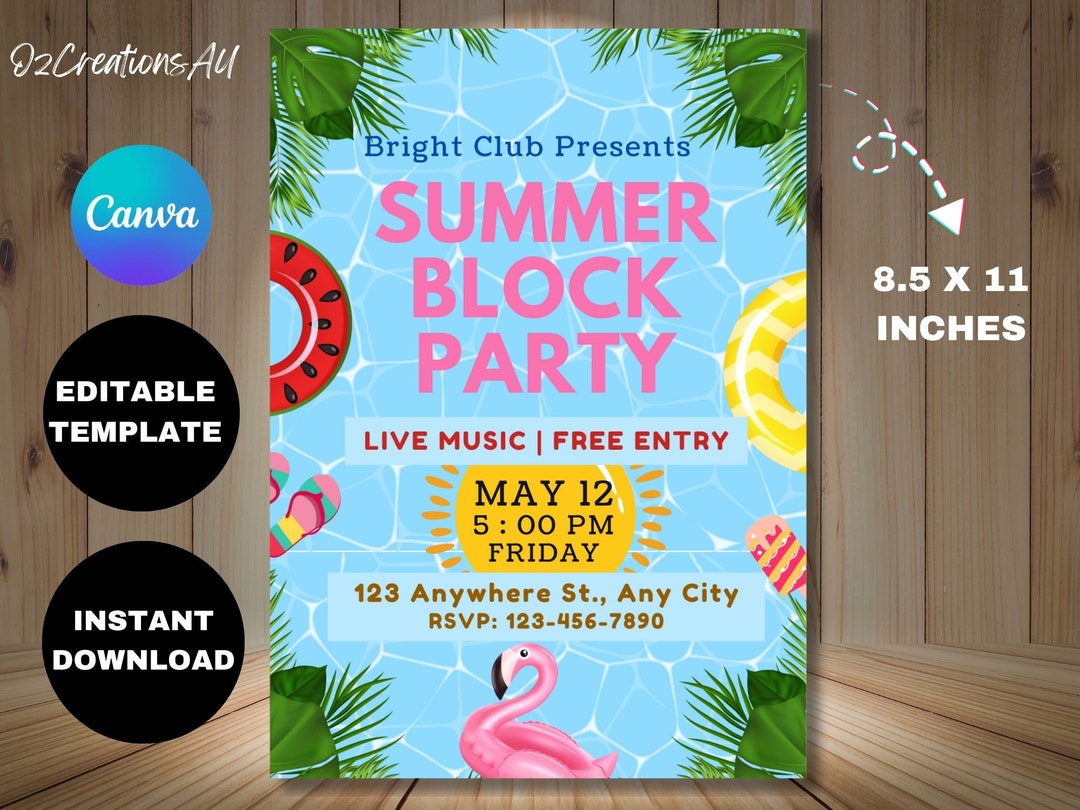 Summer Block Party Invitation Neighborhood BBQ Picnic Summer ...