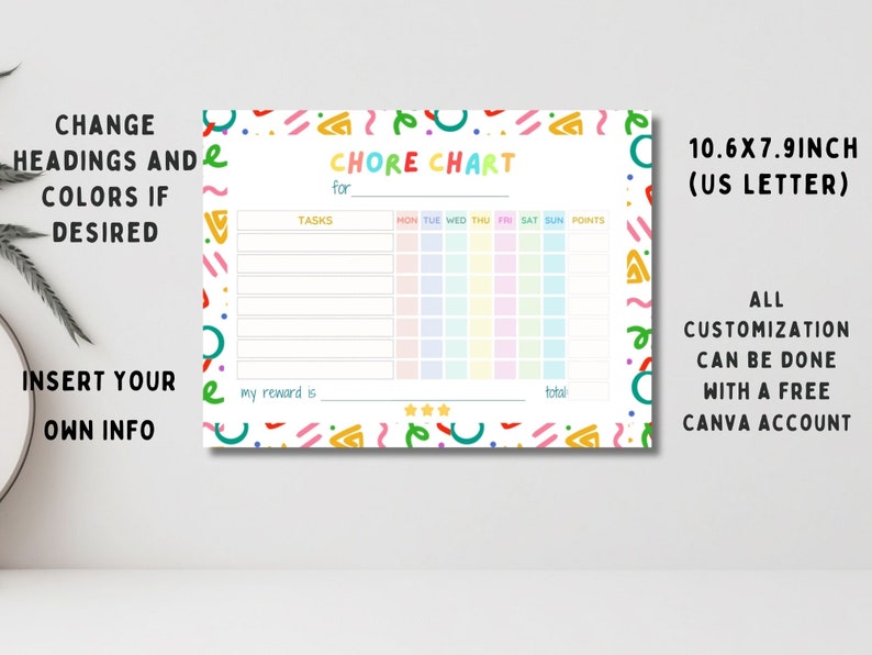 Editable Chore Chart for Kids Printable Kids Daily Weekly ...