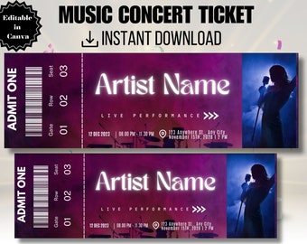 Editable Concert Ticket Template, Custom Concert Ticket Gift, DIY Event ...