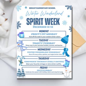 Customizable Winter School Spirit Week Flyer, Customizable Holiday ...