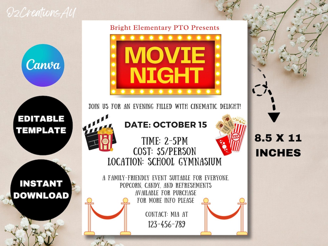 Movie Night Invitation Template: School Fundraiser Flyer (digital) - Etsy