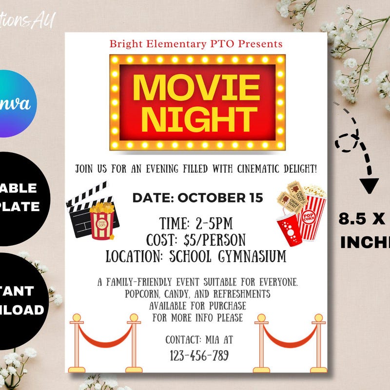 Movie Night Pto Flyer - Etsy