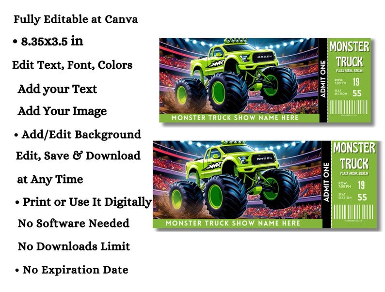 Monster Truck Game Ticket, Christmas Monster Truck Ticket, Printable ...