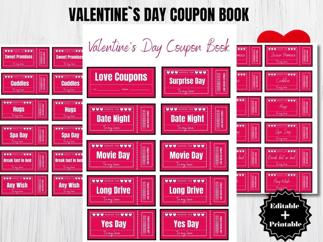 Customizable Love Coupon Book | Printable Coupon Book, Valentine's Day ...