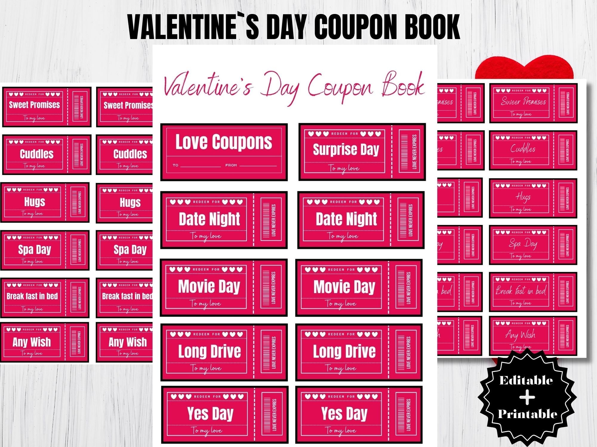 Customizable Love Coupon Book Printable Coupon Book, Valentine's Day ...