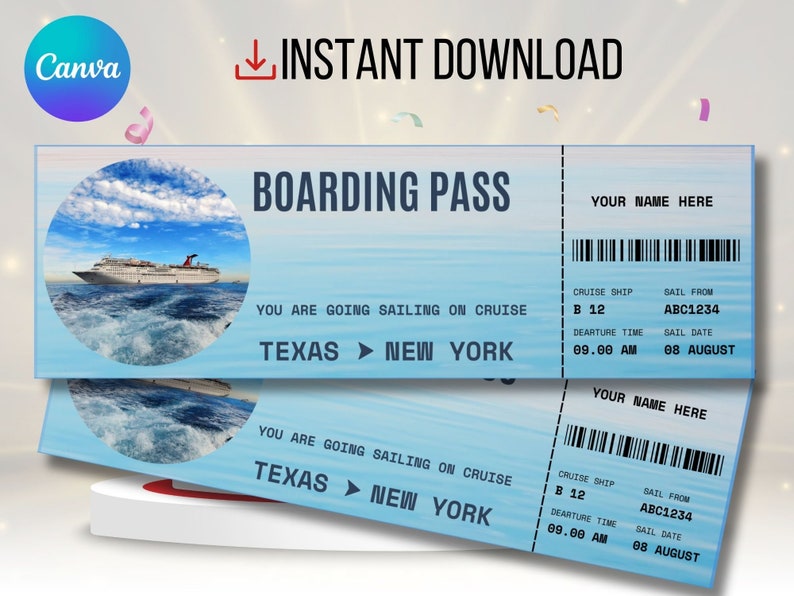 Editable Cruise Boarding Pass Template: Surprise Vacation Gift (canva ...
