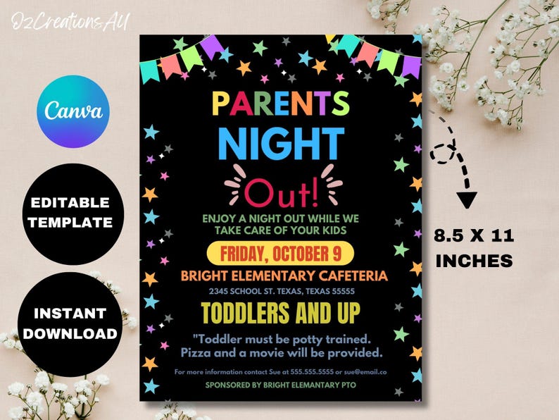 Parents Night Out Flyer: Editable School Event Template (digital) - Etsy