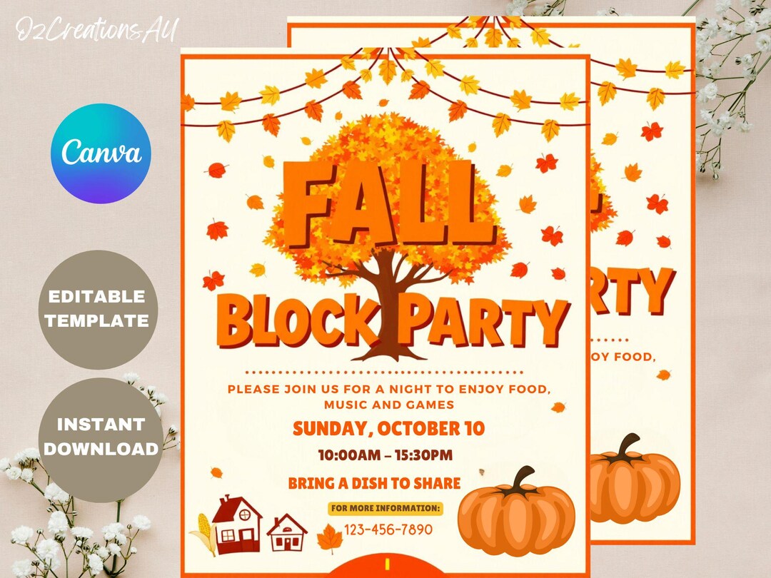 Fall Block Party Flyer Template Autumn Block Party Event Invite ...