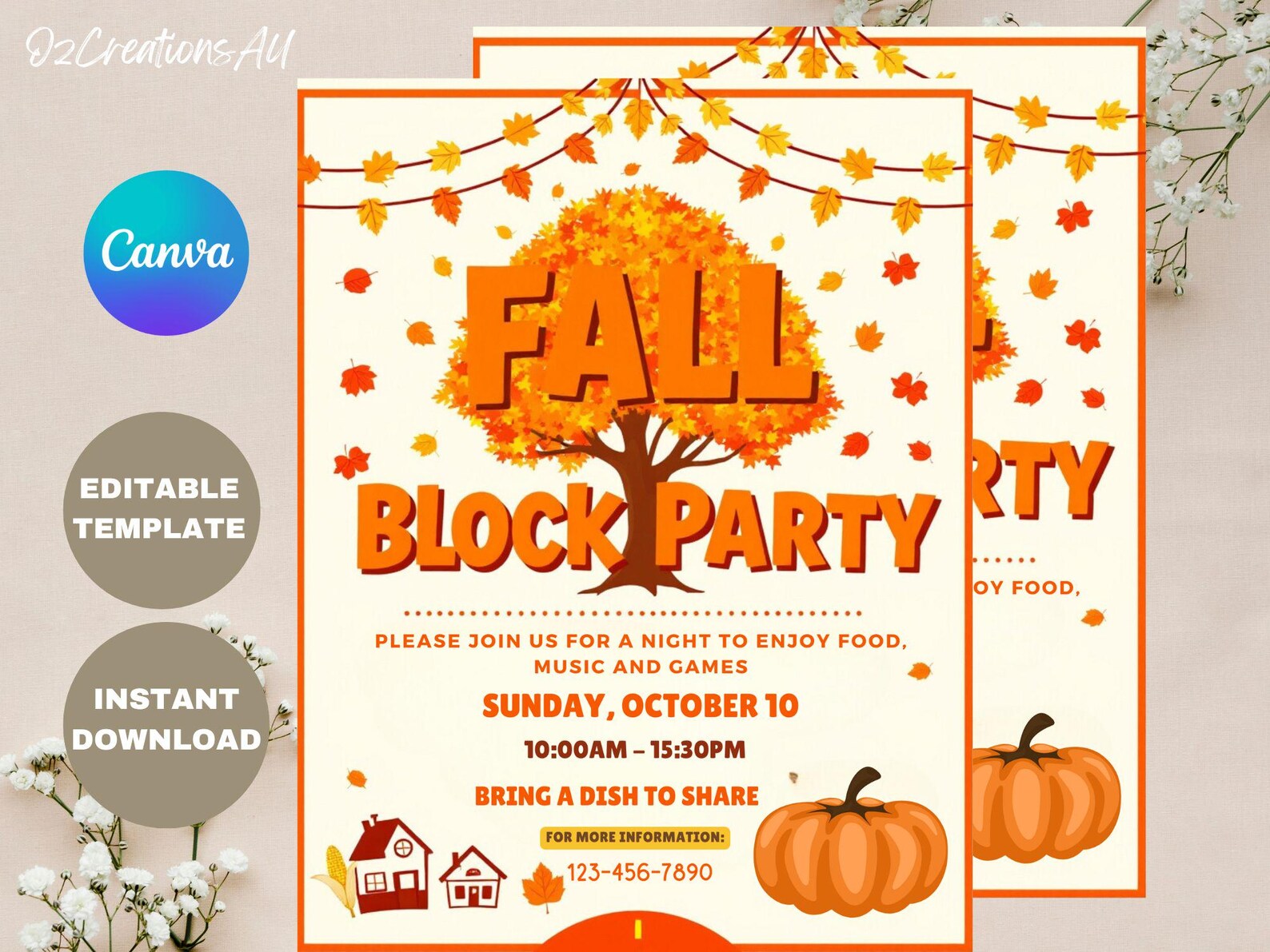 Fall Block Party Flyer Template: Editable Autumn Event Invite (digital ...