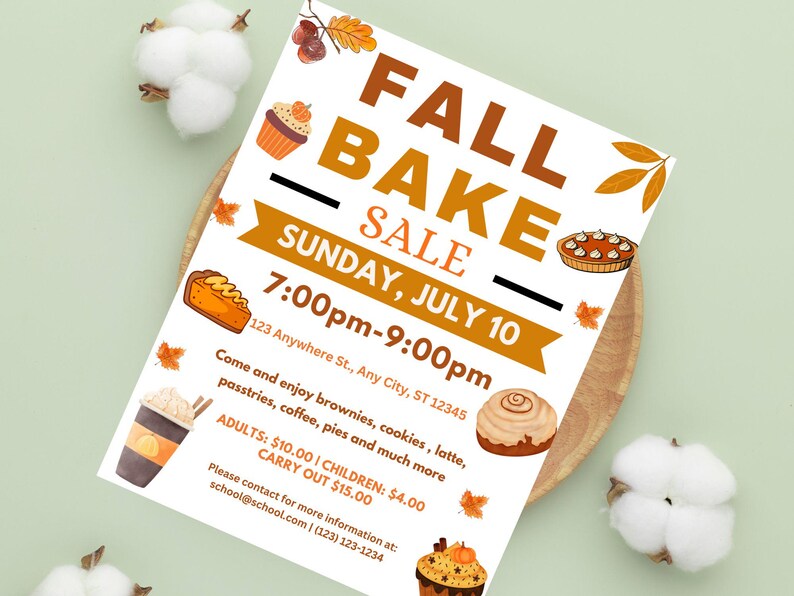 Editable Fall Bake Sale Flyer Template, Autumn Baking Fundraiser ...