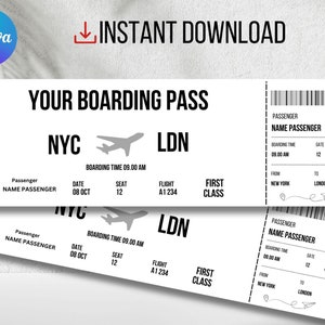 Bearbeitbare Bordkartenvorlage, Canva Bordkarte, anpassbare Flugtickets ...
