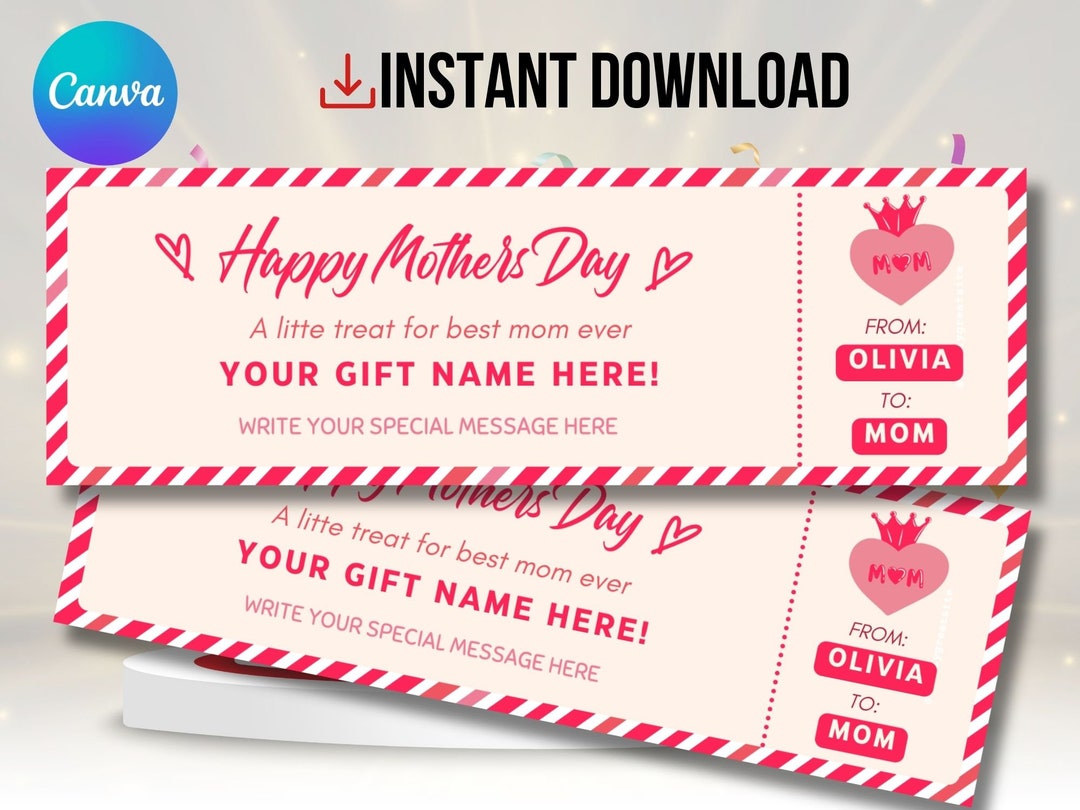 Editable Mother's Day Voucher, Printable Gift Voucher, Surprise Ticket ...