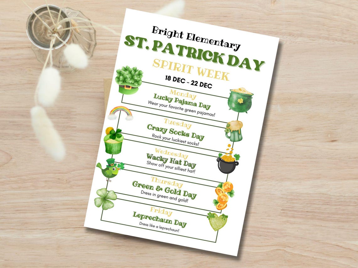 St. Patrick’s Spirit Week Flyer, March PTO Schedule, St. Patty’s PTA ...
