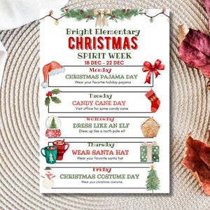 Customizable Holiday School Spirit Week Flyer, PTO Schedule, December ...