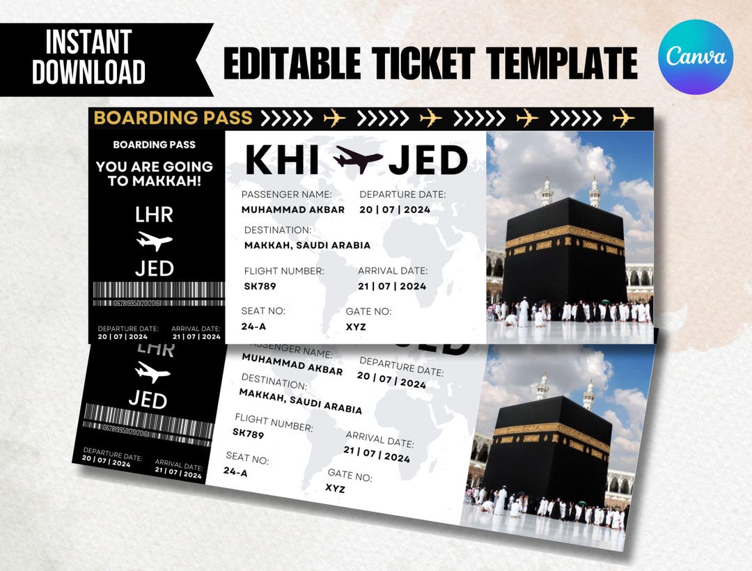 Editable Hajj Boarding Pass: Umrah Mubarak Gift (digital Download) - Etsy