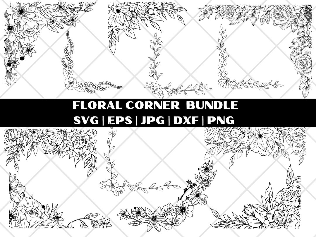 Flower Corner SVG Bundle, Flower Border, Flower Corner, Plant Corner ...