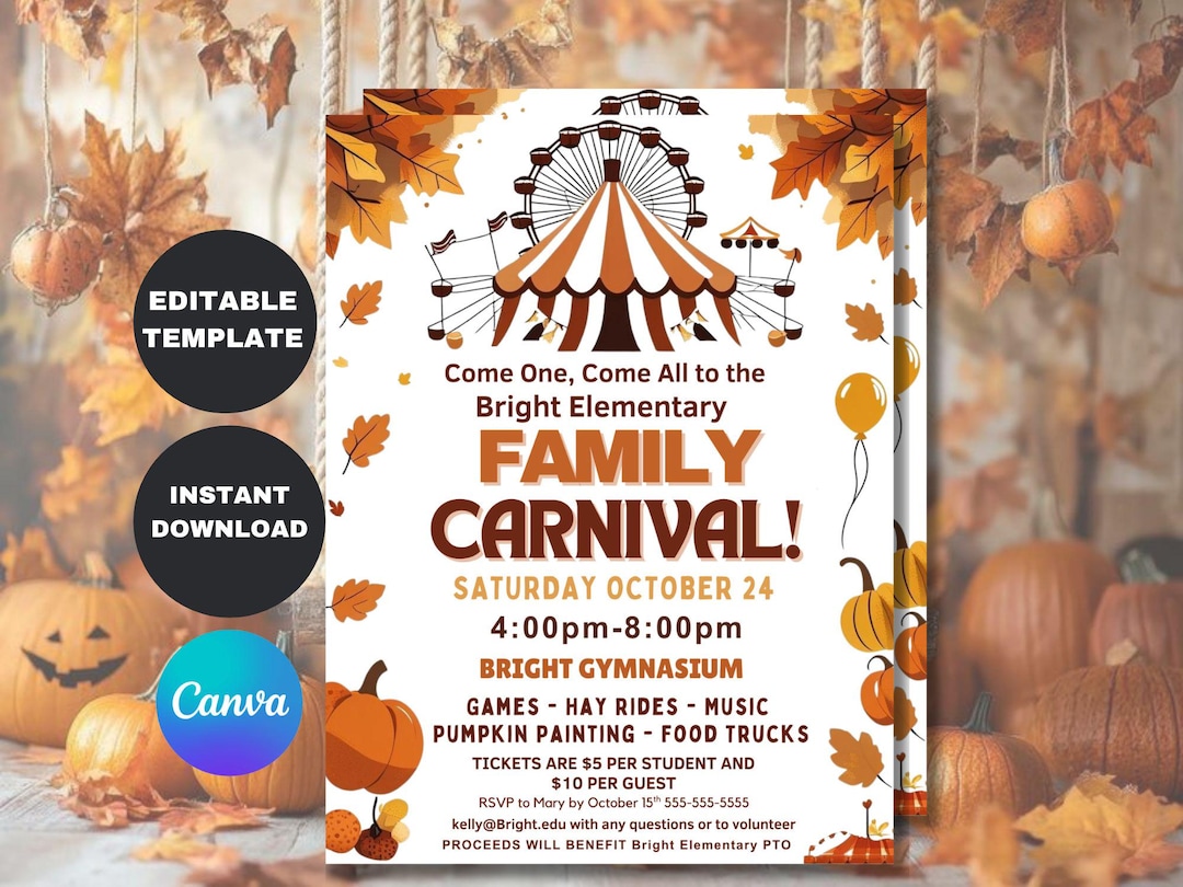 Editable Fall Carnival Flyer Template, Autumn Festival Invitation, DIY ...